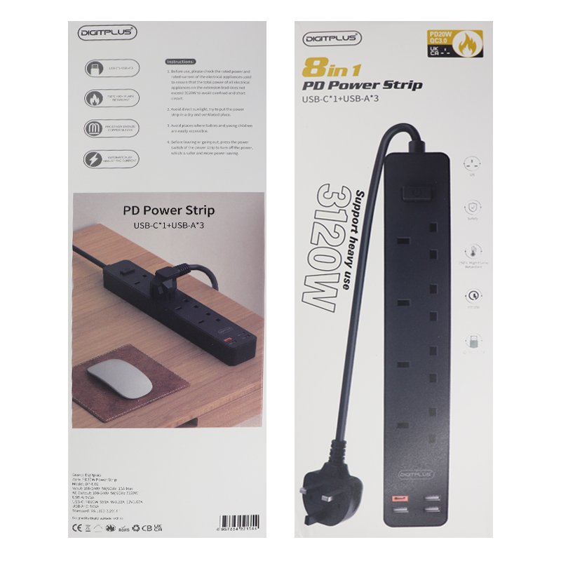 Digitplus 8 in 1 PD Power Strip 1.6M | Digitplus 8 in 1 PD Power Strip ...